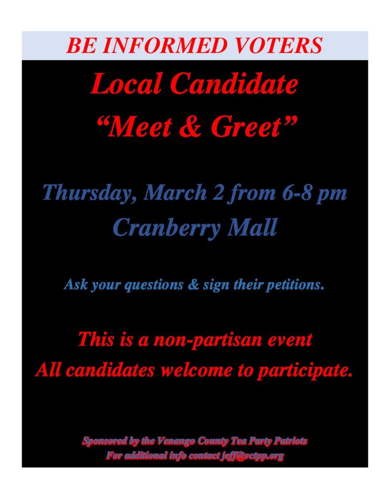 Local Candidate "Meet & Greet" - March 2, 2023 - Venango County Tea ...